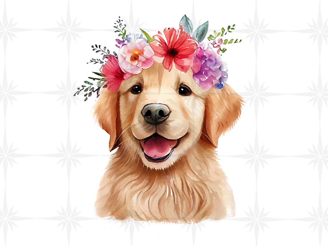 Golden Retriever Watercolor Clipart Puppy PNG Flower Crown - Etsy