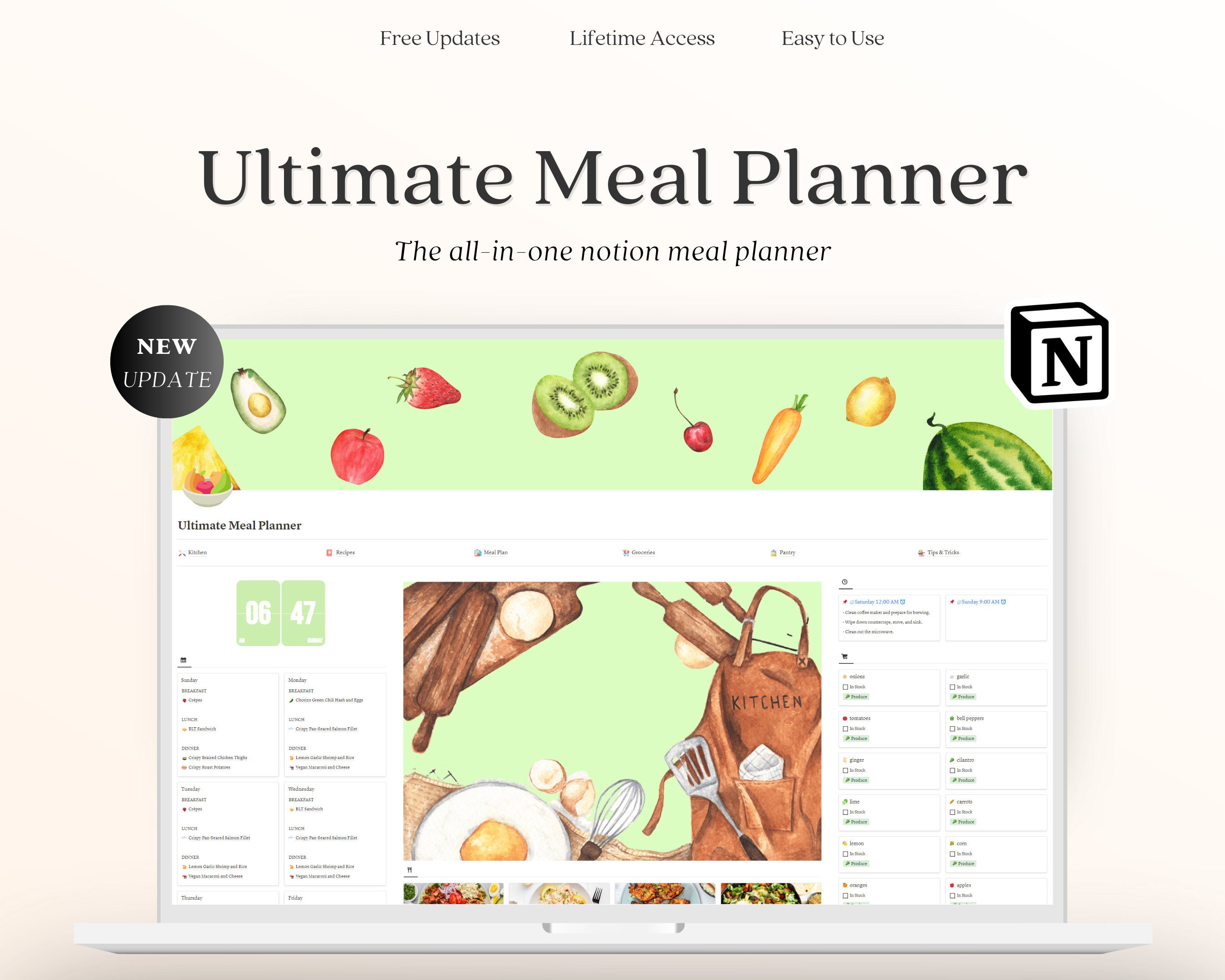 Notion Meal Planner Grocery List Nutrition Tracker Recipe Calendar Food ...