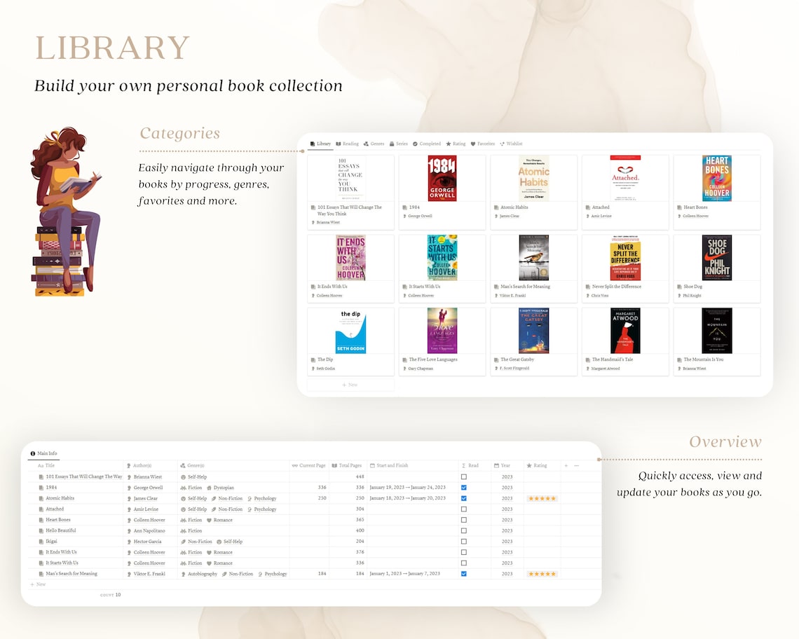 Notion Reading Log Book Journal Reading Goals Library Bookworm Reading ...