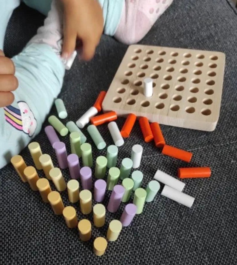 Montessori Wooden Plugboard With Pastel Colours, Hand-eye Coordination ...