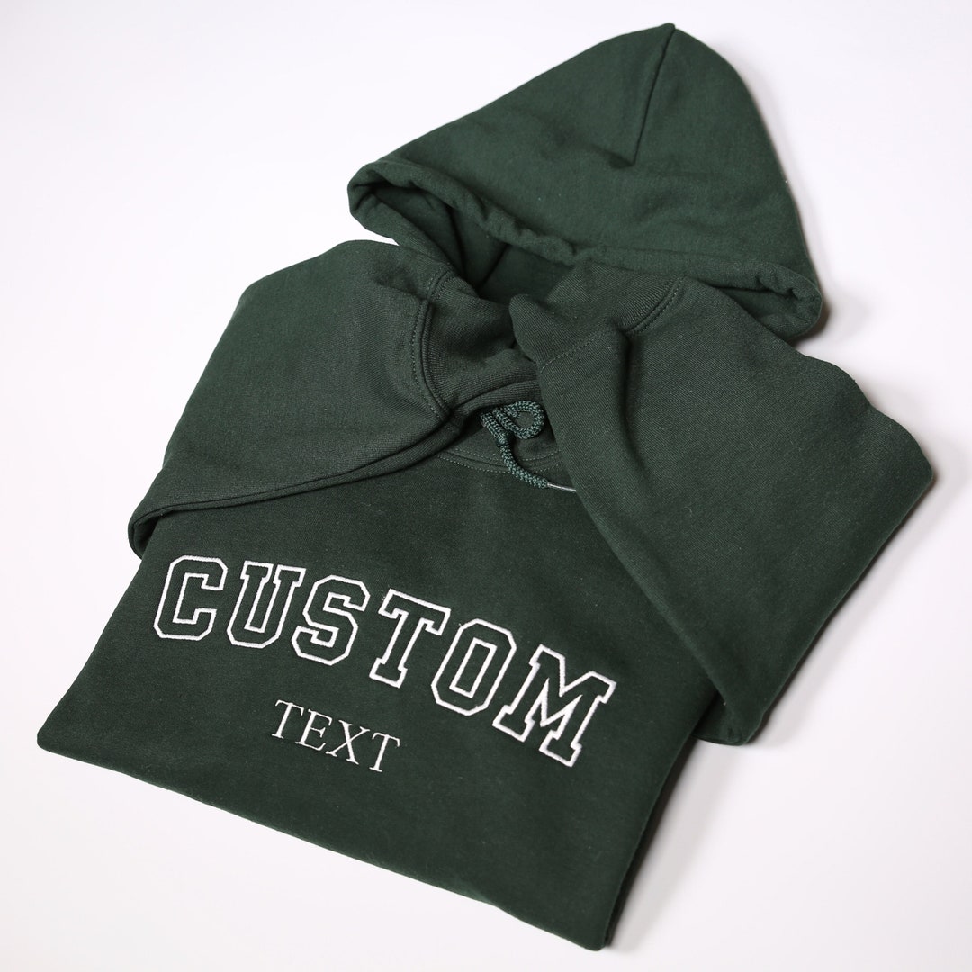 Personalized Text Embroidered Hoodie, Custom University Embroidery ...