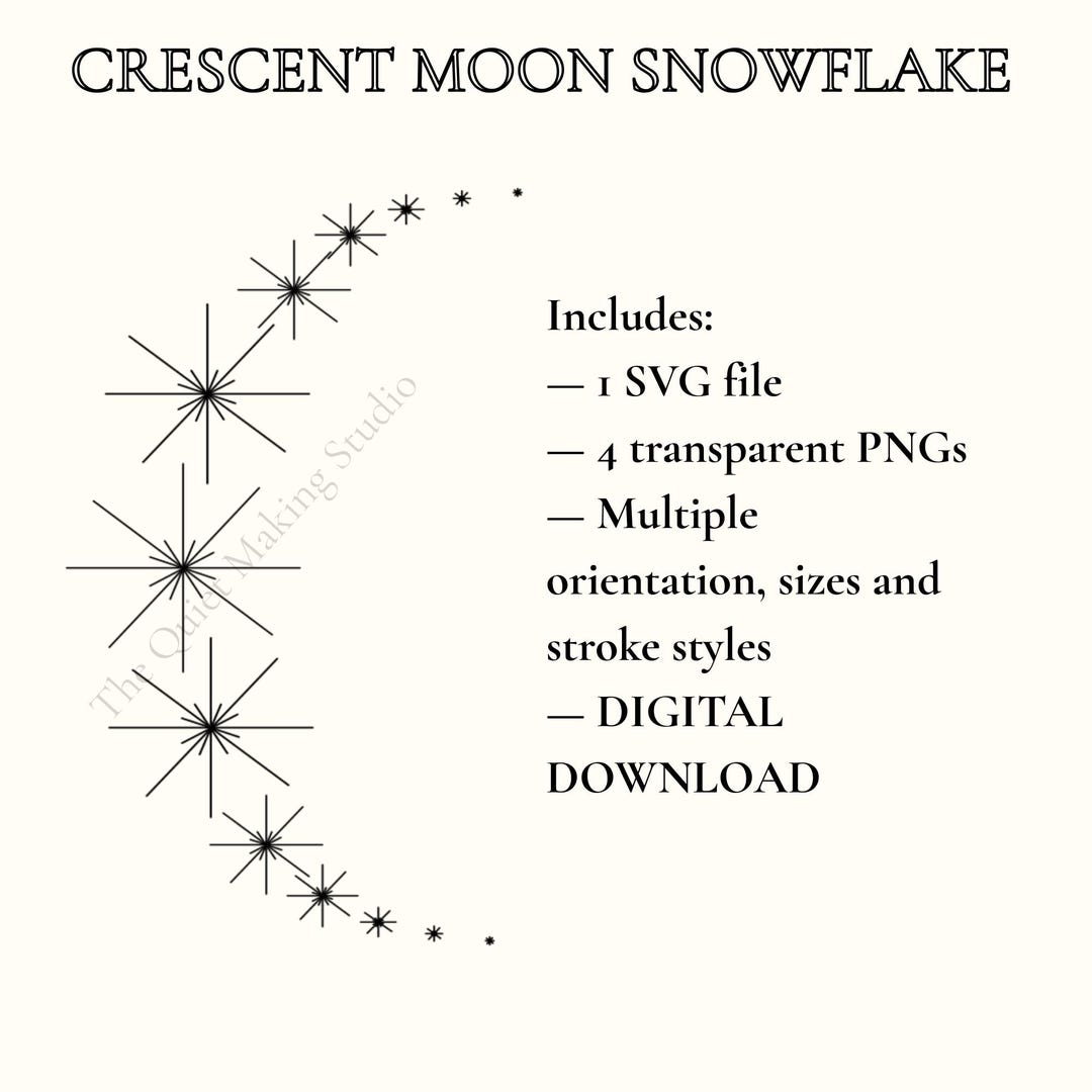 Crescent Moon Snowflake Clipart SVG PNG | Minimal Winter Moon | Digital ...