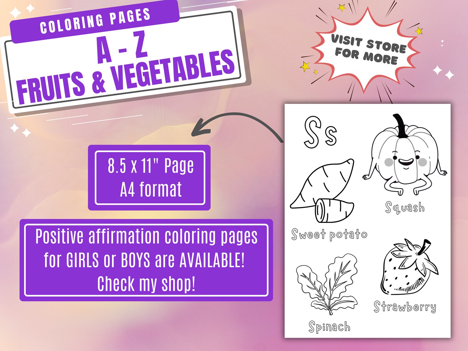 A-Z Printable Alphabet Coloring Pages Fruits & Vegetables Coloring ...