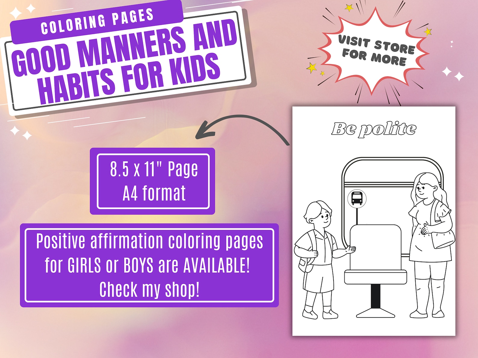 Good Manners and Habits for Kids | Coloring Book Pages | Instant ...