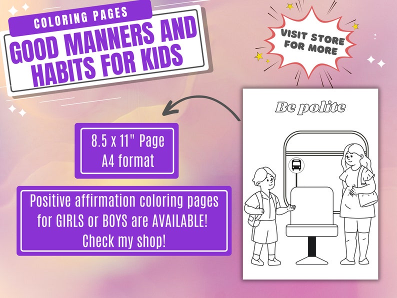 Good Manners and Habits for Kids | Coloring Book Pages | Instant ...
