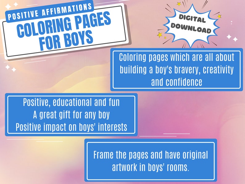 Positive Affirmations Coloring Book Pages for Boys | Instant Download ...