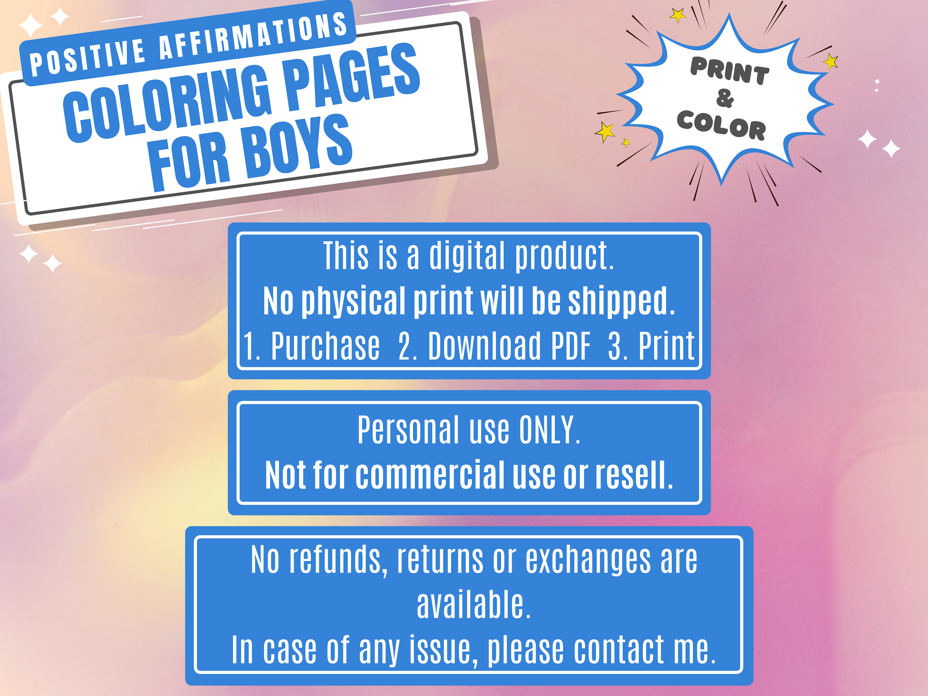 Positive Affirmations Coloring Book Pages for Boys | Instant Download ...