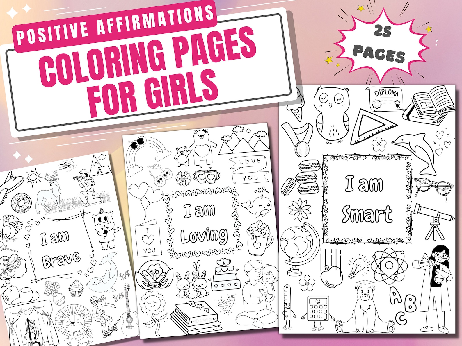 Positive Affirmations Coloring Book Pages for Girls | Instant Download ...