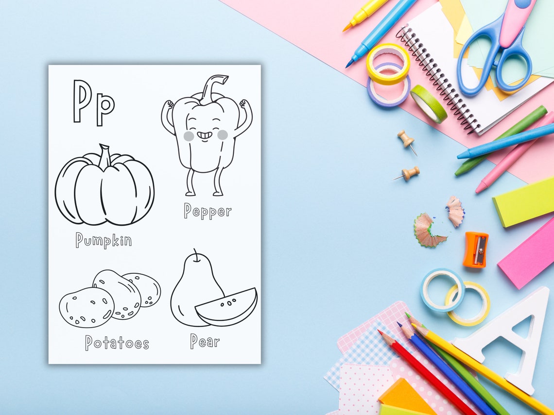 A-Z Printable Alphabet Coloring Pages | Fruits & Vegetables | Coloring ...