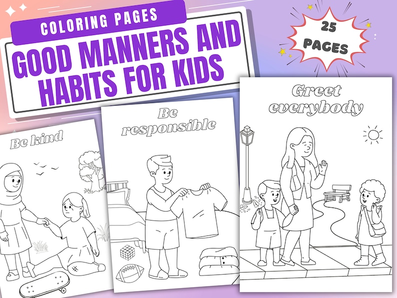 Good Manners and Habits for Kids | Coloring Book Pages | Instant ...
