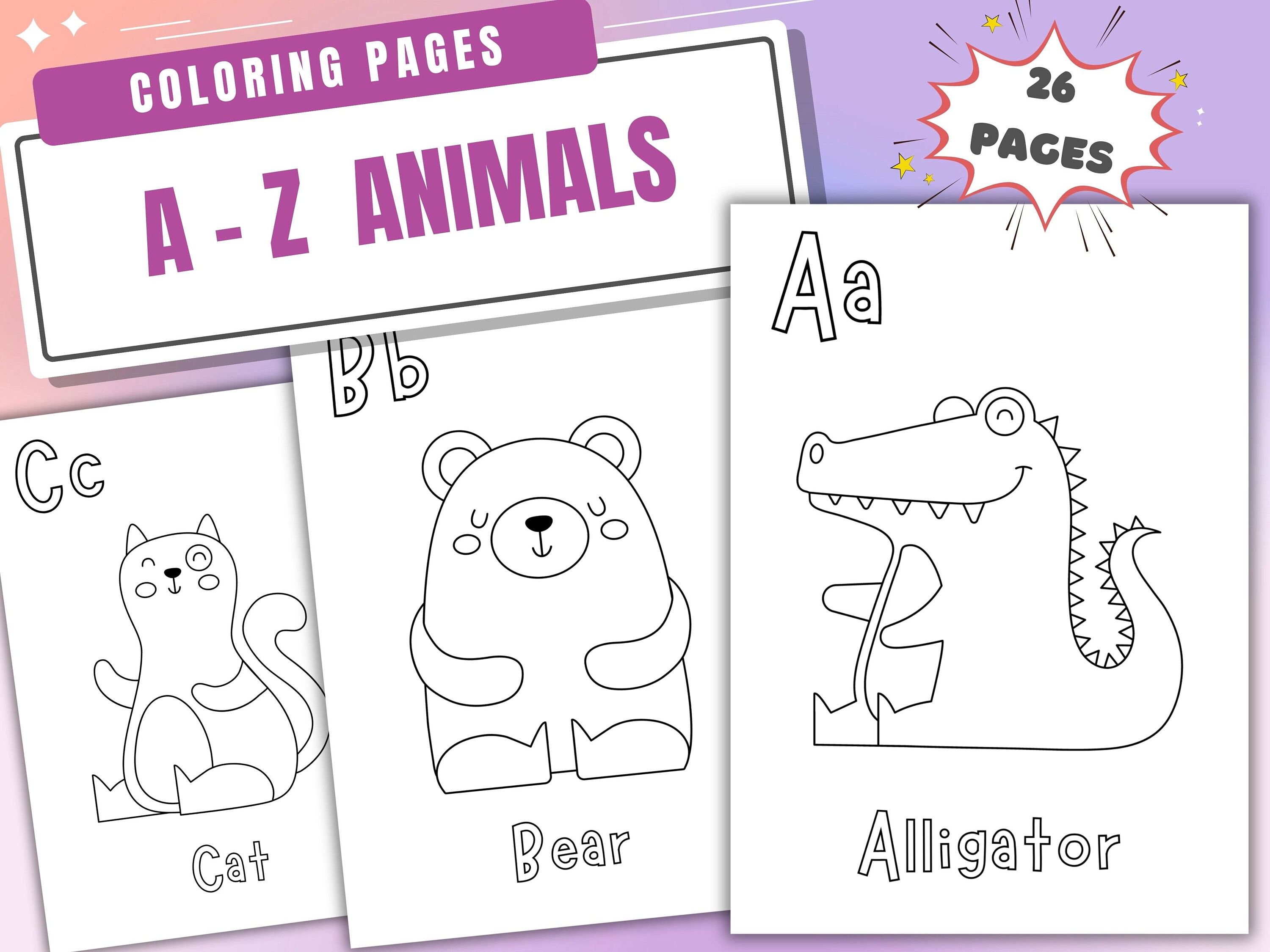 A-Z Printable Alphabet Coloring Pages Animals Coloring Sheets for Kids ...