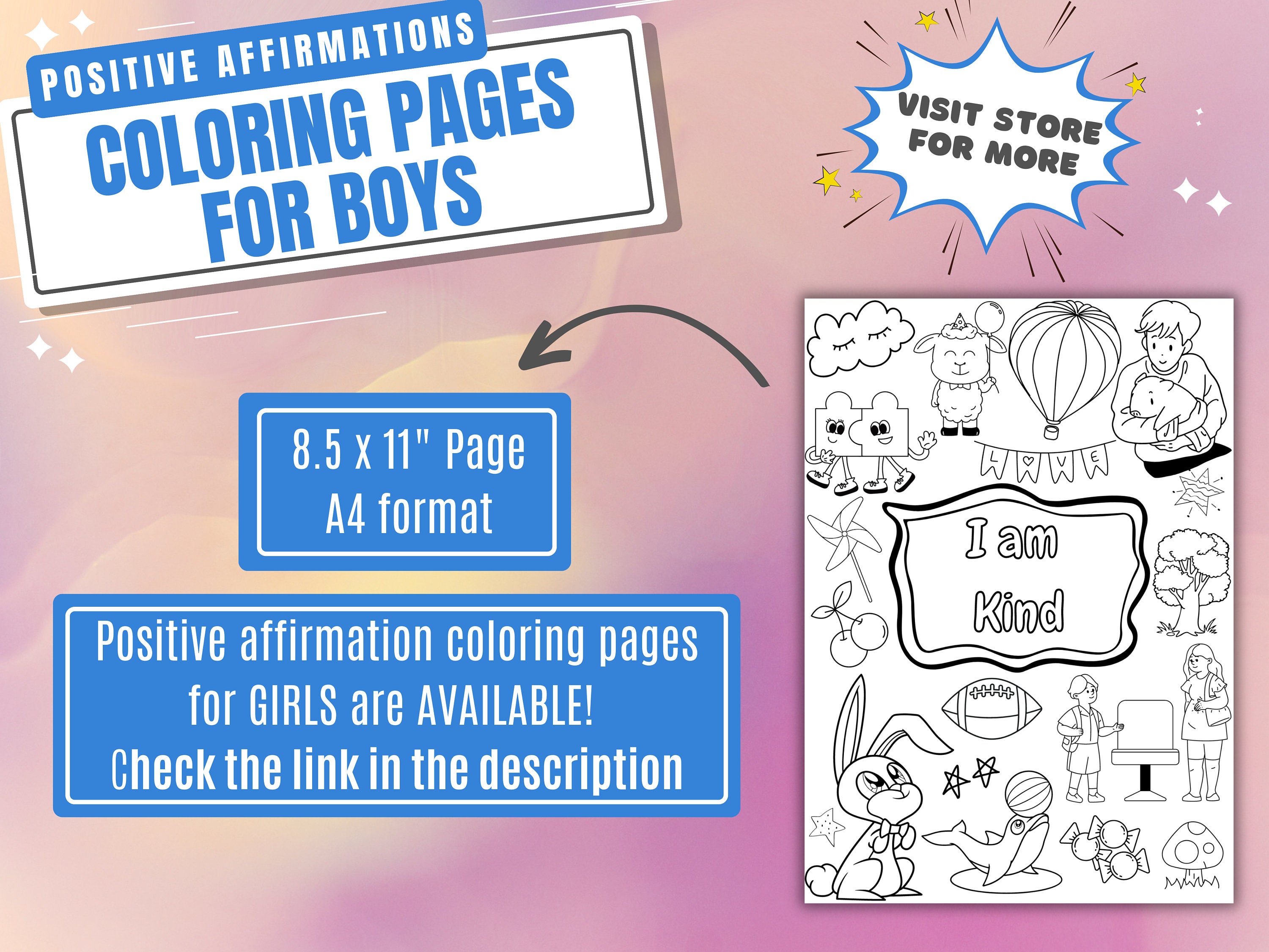 Positive Affirmations Coloring Book Pages for Boys | Instant Download ...