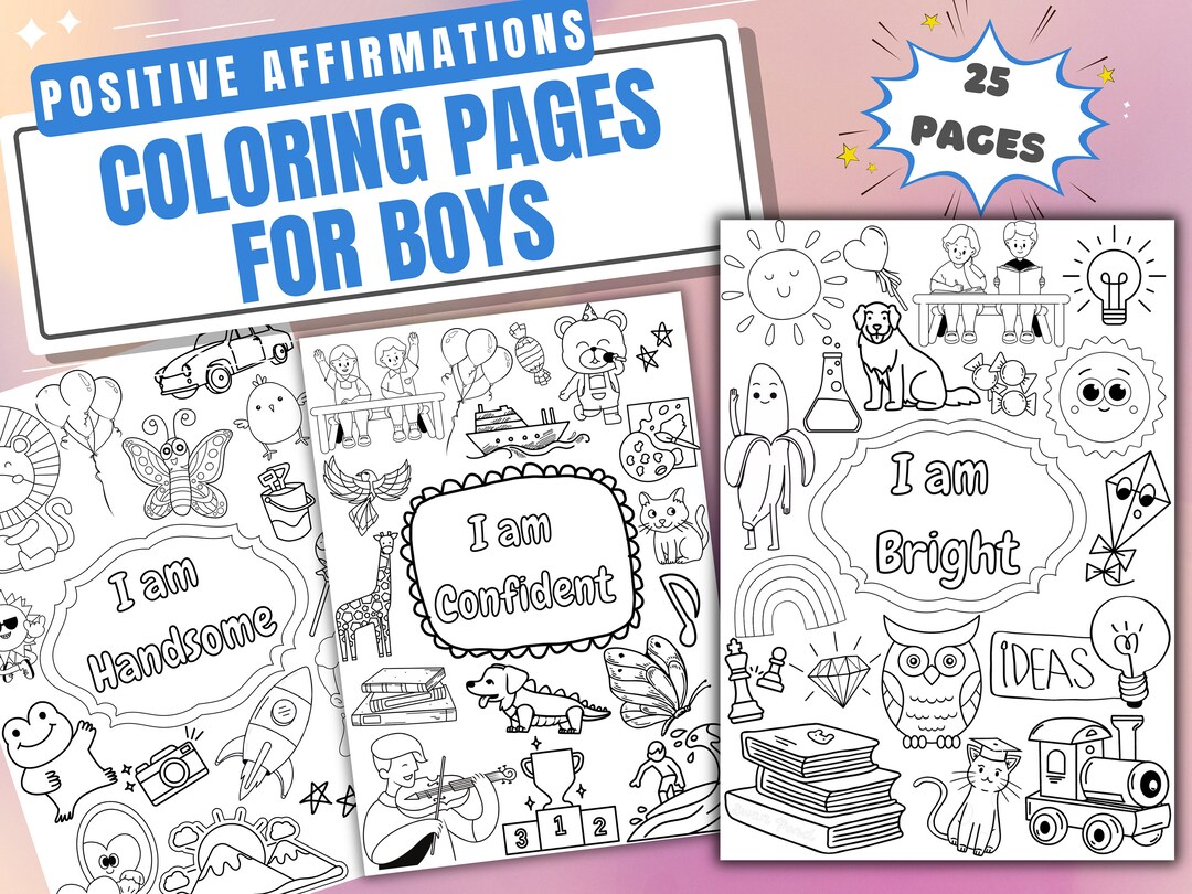 Positive Affirmations Coloring Book Pages for Boys | Instant Download ...