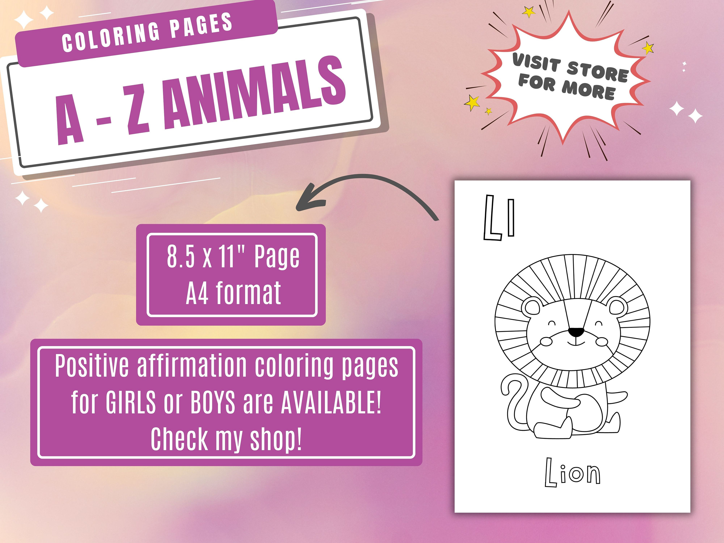 A-Z Printable Alphabet Coloring Pages Animals Coloring Sheets for Kids ...