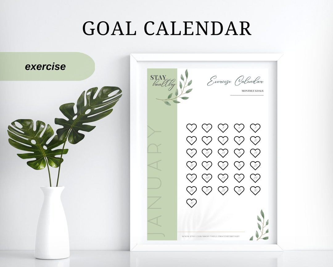 Goal Calendar - Exercise Edition - Personal Goal Chart, Luxury Goal ...