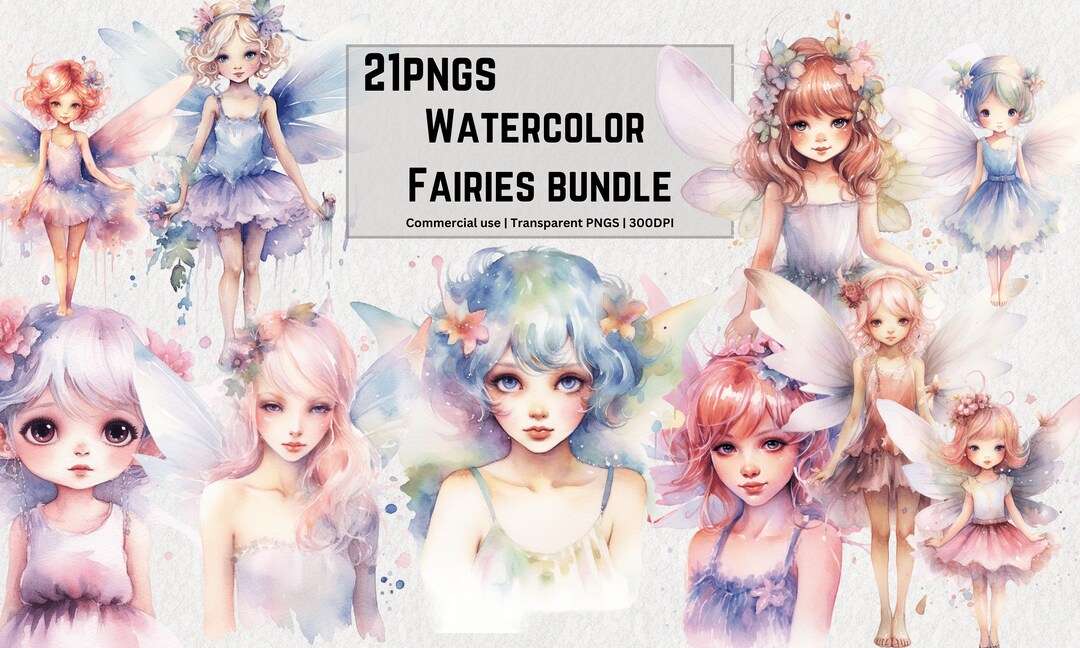 Watercolor Fairies Bundle Clipart PNG Commercial Use - Etsy