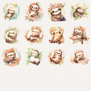 Watercolor Cute Baby Sloth Clipart Bundle | PNG | Commercial Use ...