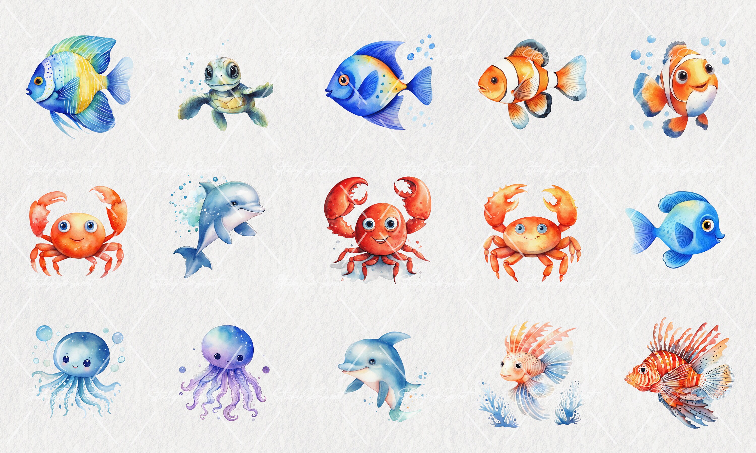 Watercolor Cute Sea Nursery Animals Bundle Clipart PNG - Etsy