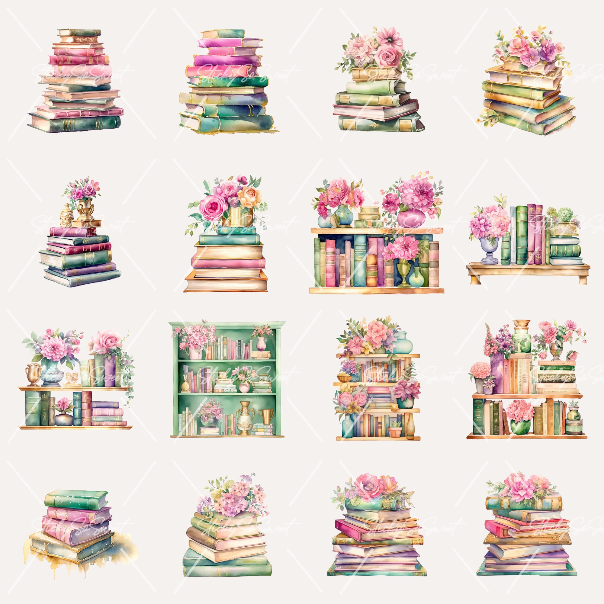 Watercolor Boho Pastel Books Bundle Clipart | PNG | Commercial Use ...