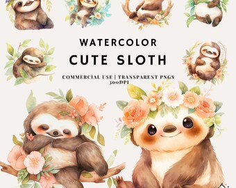 Watercolor Floral Bunny Bundle Clipart PNG Commercial Use Instant ...