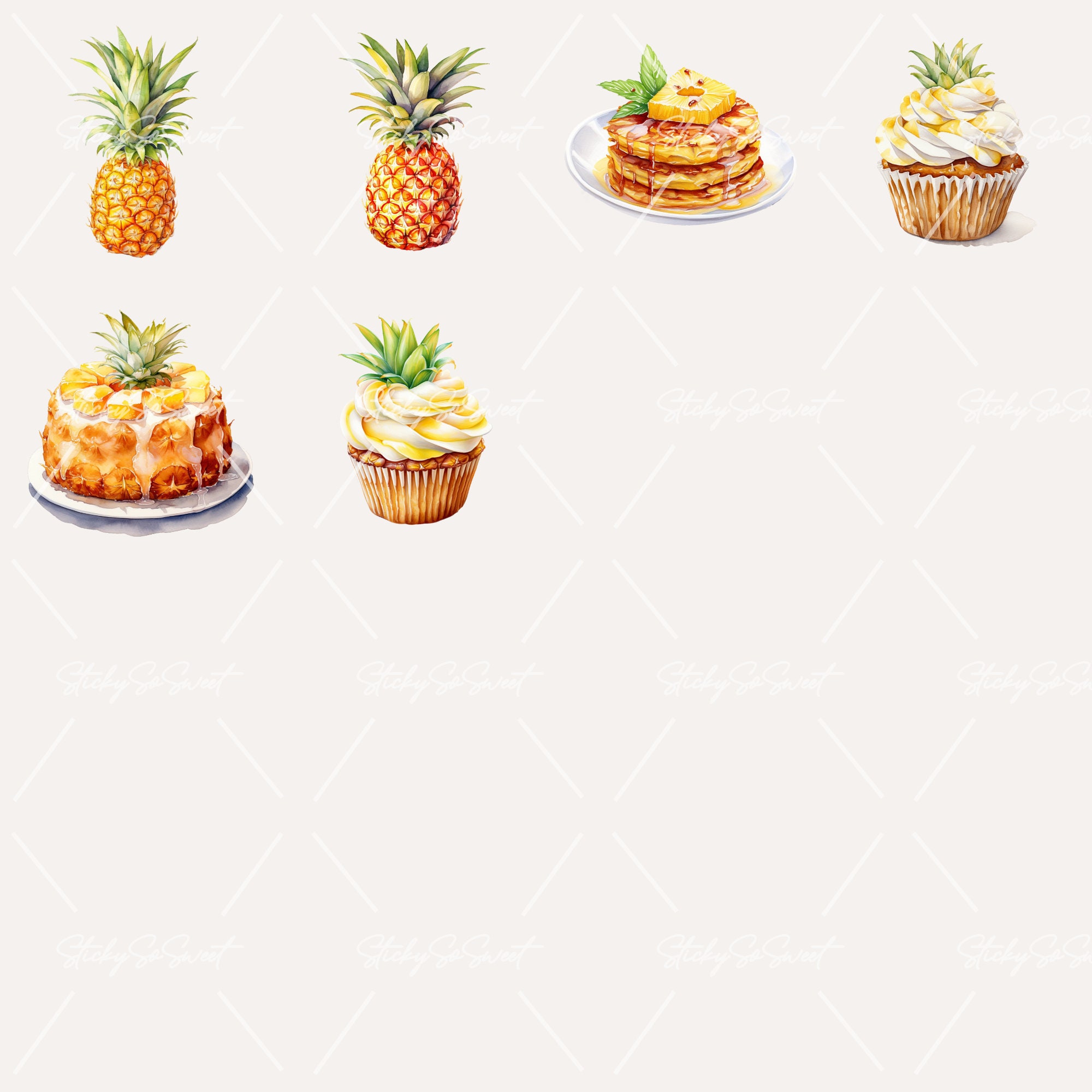 Watercolor Pineapple Bundle Clipart PNG Commercial Use Instant Download ...