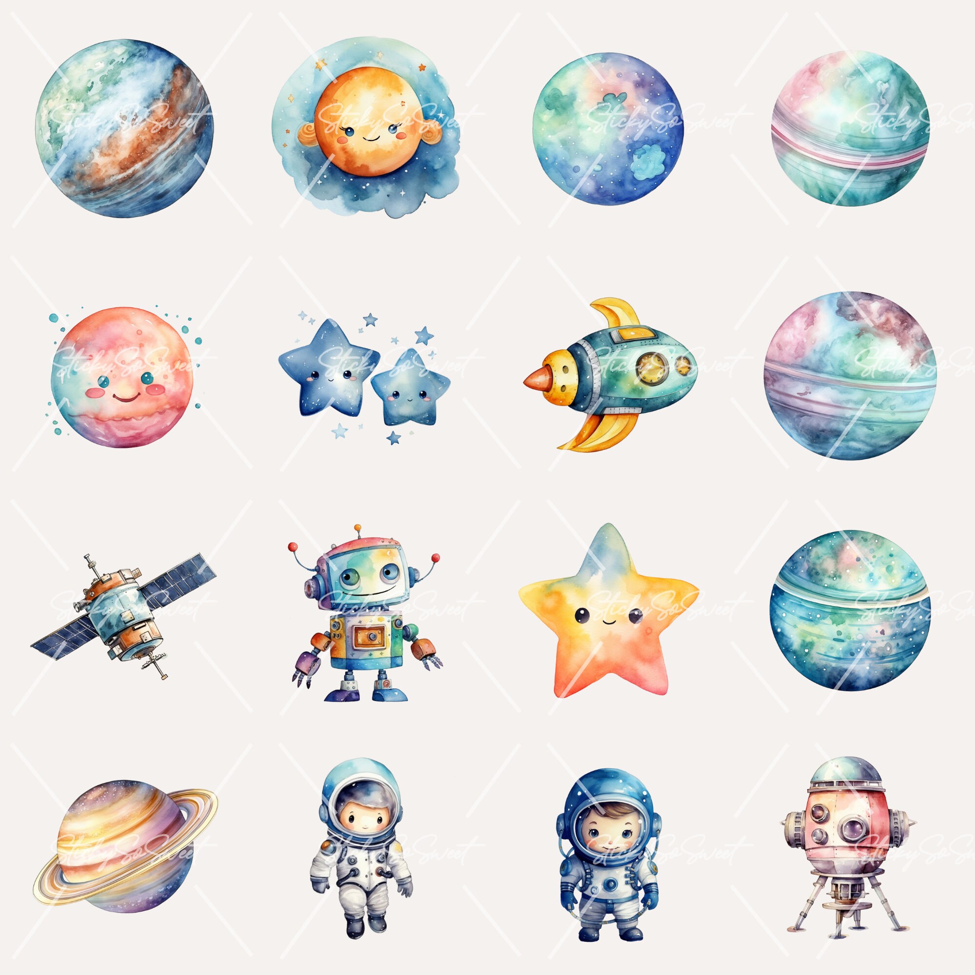 Watercolor Cute Space Astronaut Clipart Bundle PNG - Etsy