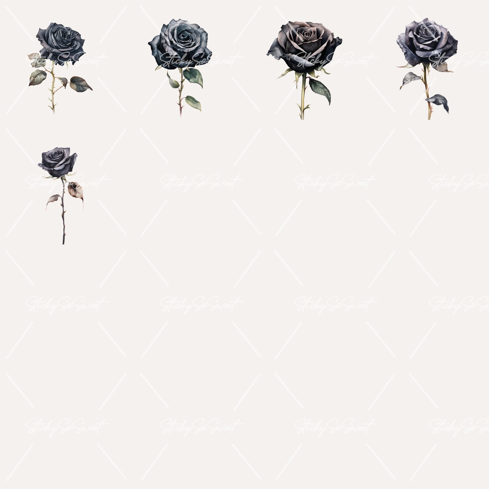 Watercolor Black Rose Bundle Clipart | PNG | Commercial Use | Instant ...