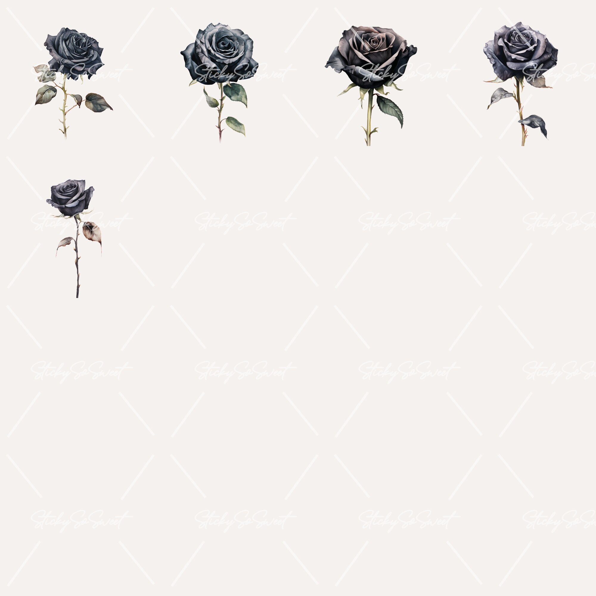 Watercolor Black Rose Bundle Clipart | PNG | Commercial Use | Instant ...