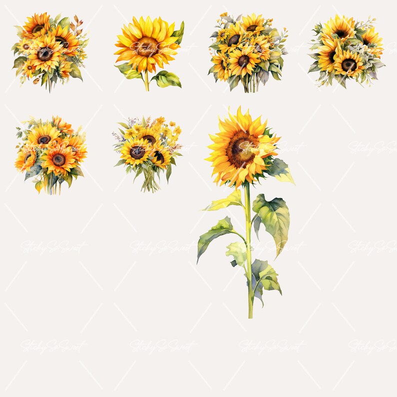 Watercolor Sunflower Bundle Clipart | PNG | Commercial Use | Instant ...