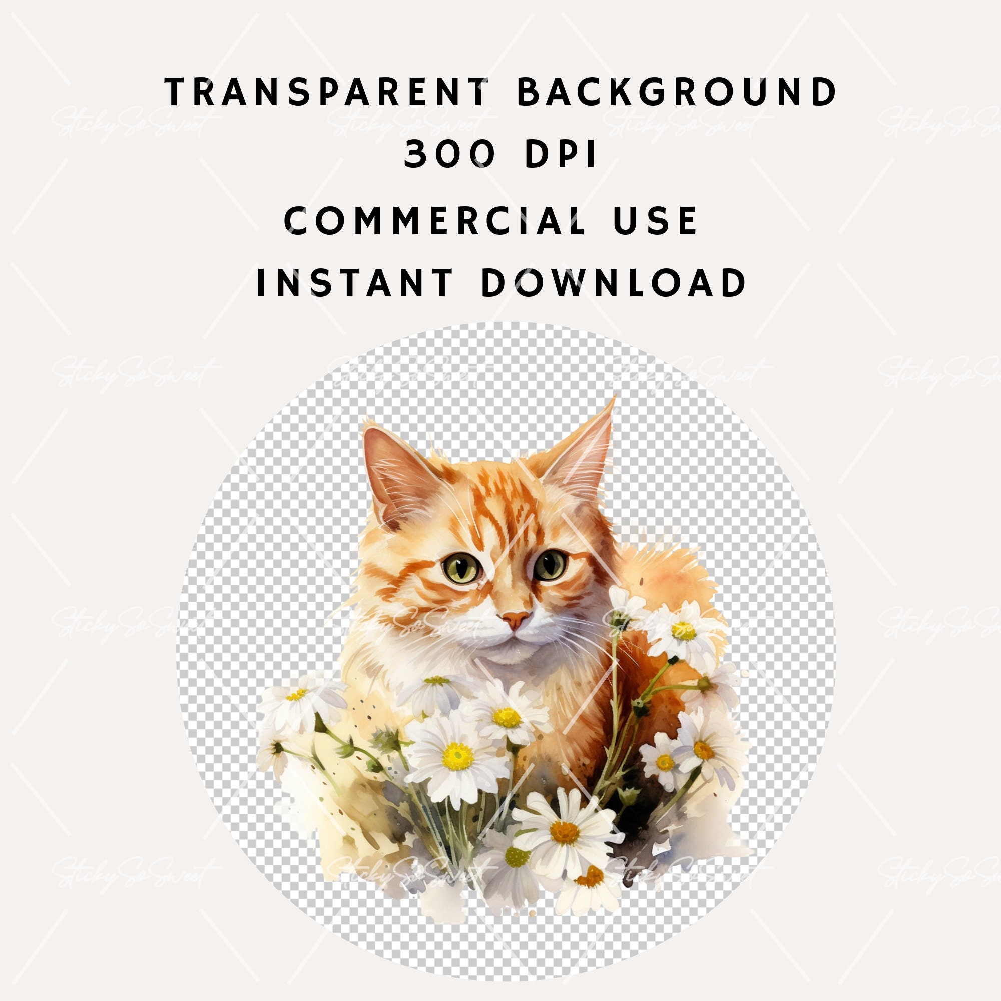 Watercolor Orange Cat Bundle Clipart PNG Commercial Use Instant ...