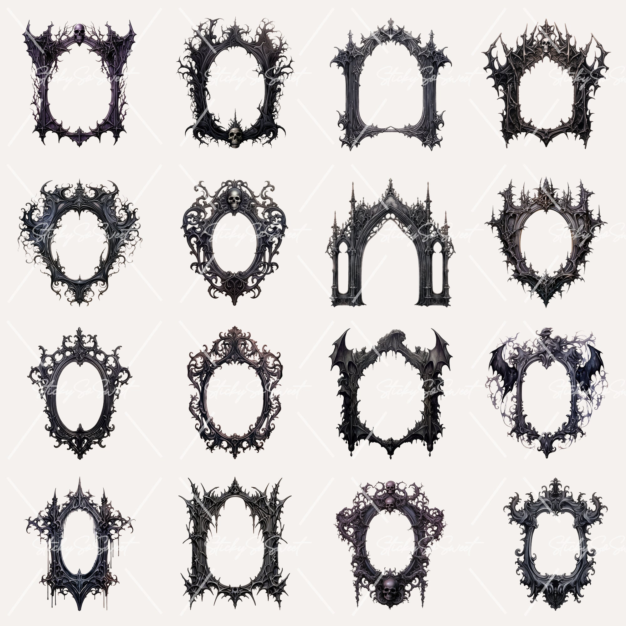 Goth Frame Bundle Clipart | PNG | Commercial Use | Instant Download ...