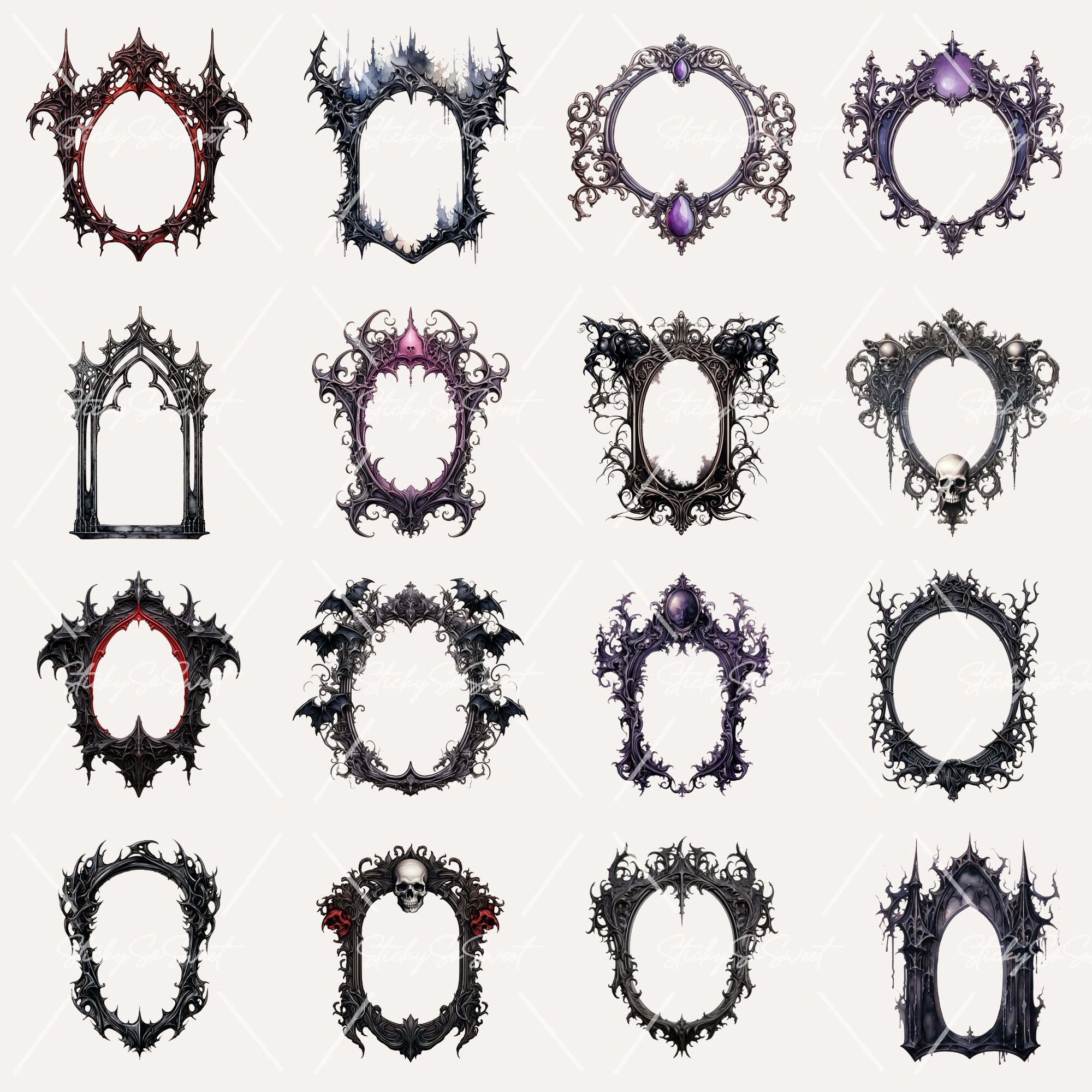 Goth Frame Bundle Clipart PNG Commercial Use Instant - Etsy