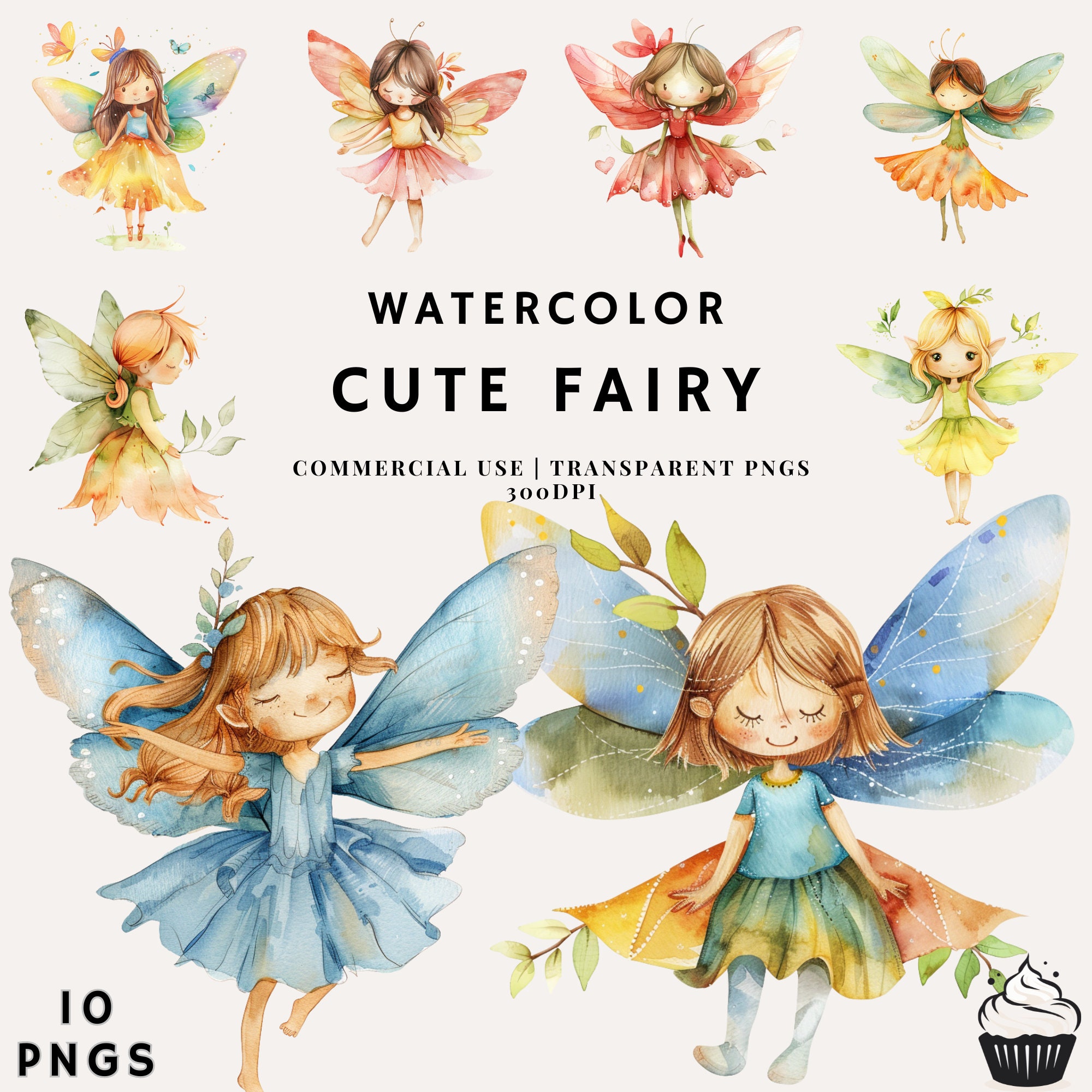 Watercolor Fairy Clipart Bundle | Cute Fantasy PNG (commercial Use) - Etsy