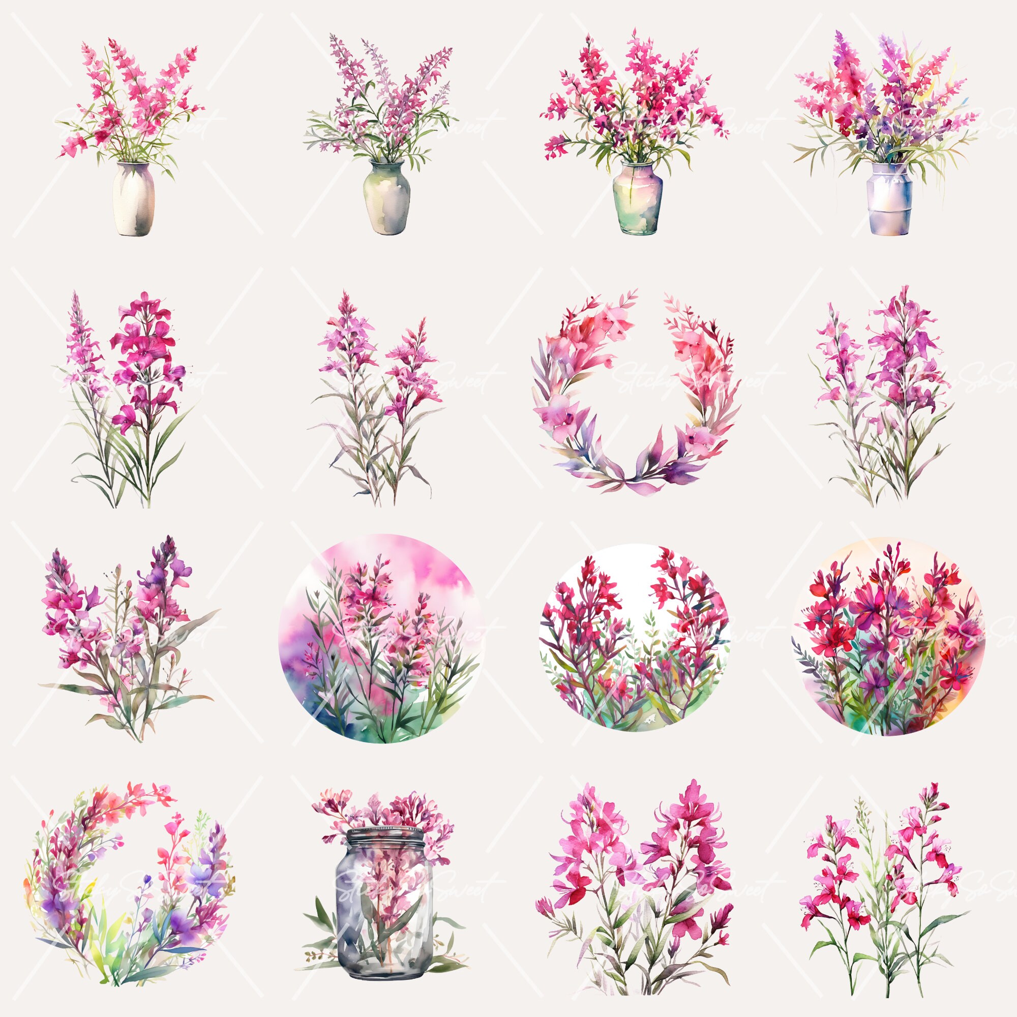 Watercolor Fireweed Bundle Clipart | PNG | Commercial Use | Instant ...