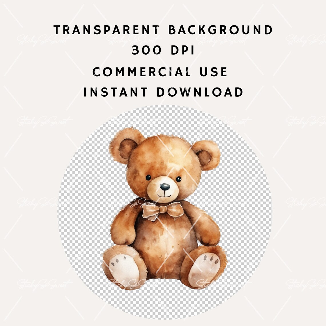 Watercolor Teddy Bear Bundle Clipart PNG Commercial Use Instant ...