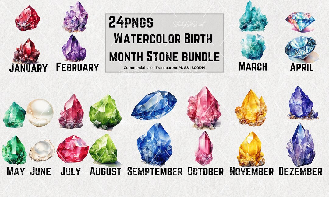 Watercolor Birth Month Stone Bundle Clipart PNG Commercial - Etsy