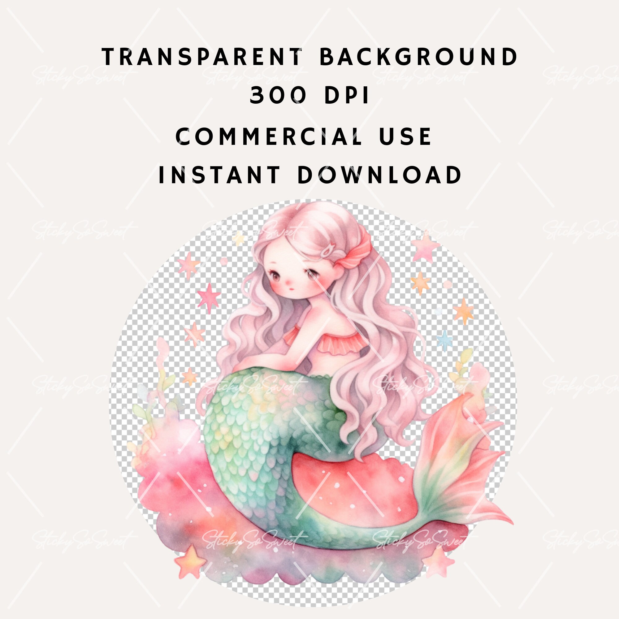 Watercolor Mermaid Clipart Bundle | Cute PNG Graphics (commercial Use ...