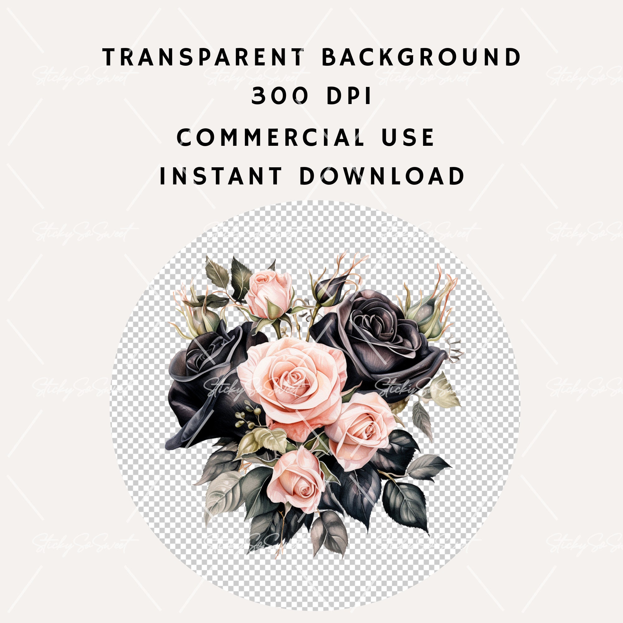 Watercolor Black Rose Bundle Clipart PNG Commercial Use Instant ...