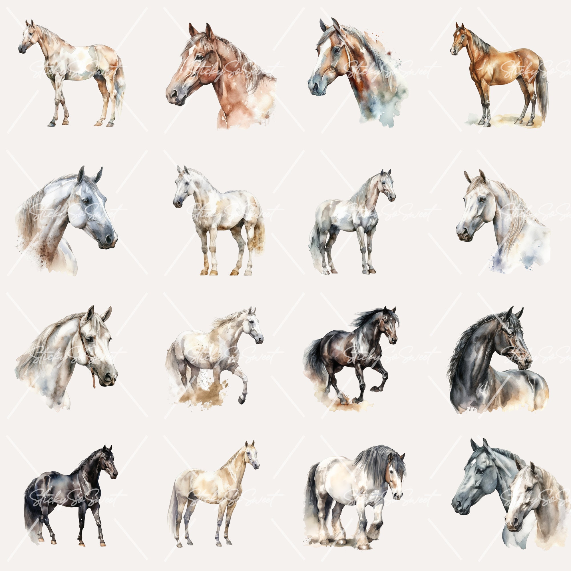 Watercolor Horse Bundle Clipart | PNG | Commercial Use | Instant ...