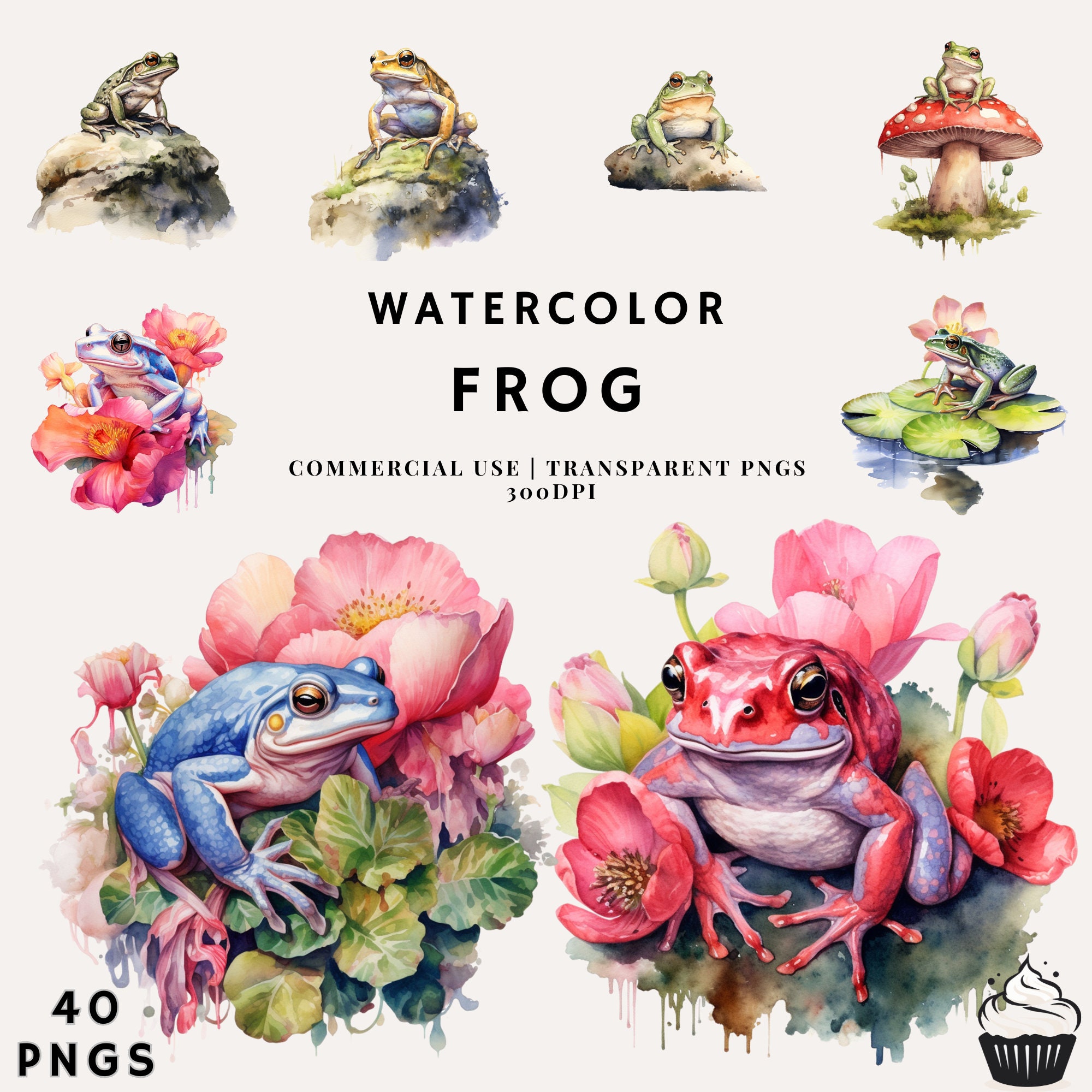 Watercolor Frog Bundle Clipart | PNG | Commercial Use | Instant ...