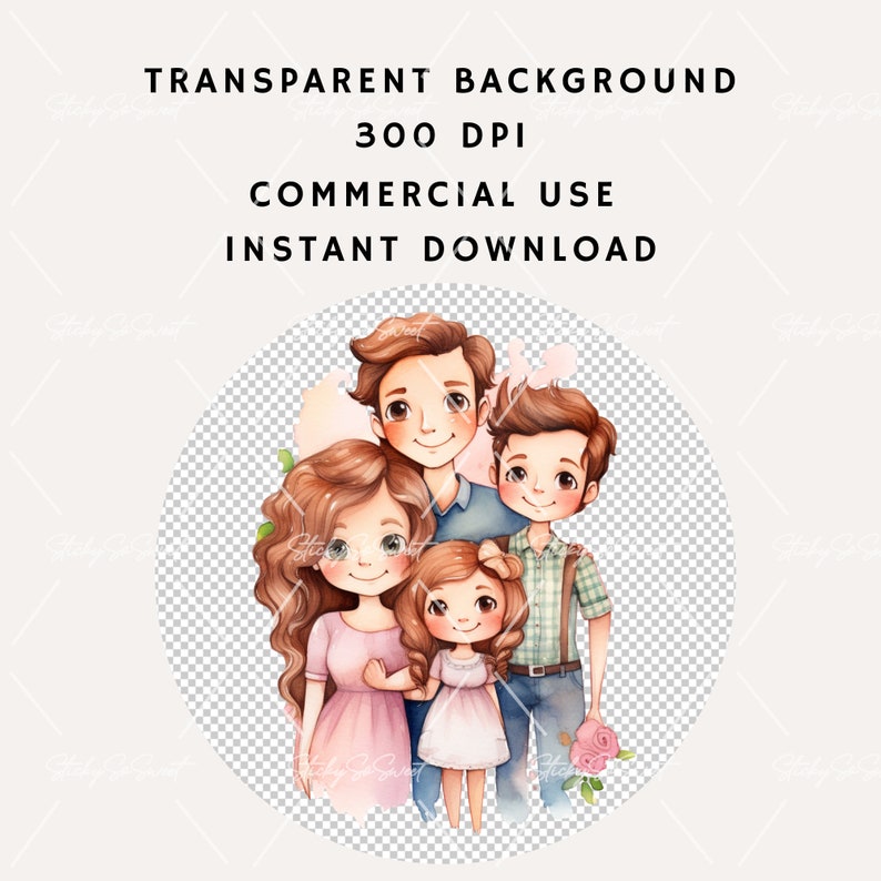 Watercolor Cute Family Clipart Bundle | PNG | Commercial Use | Instant ...