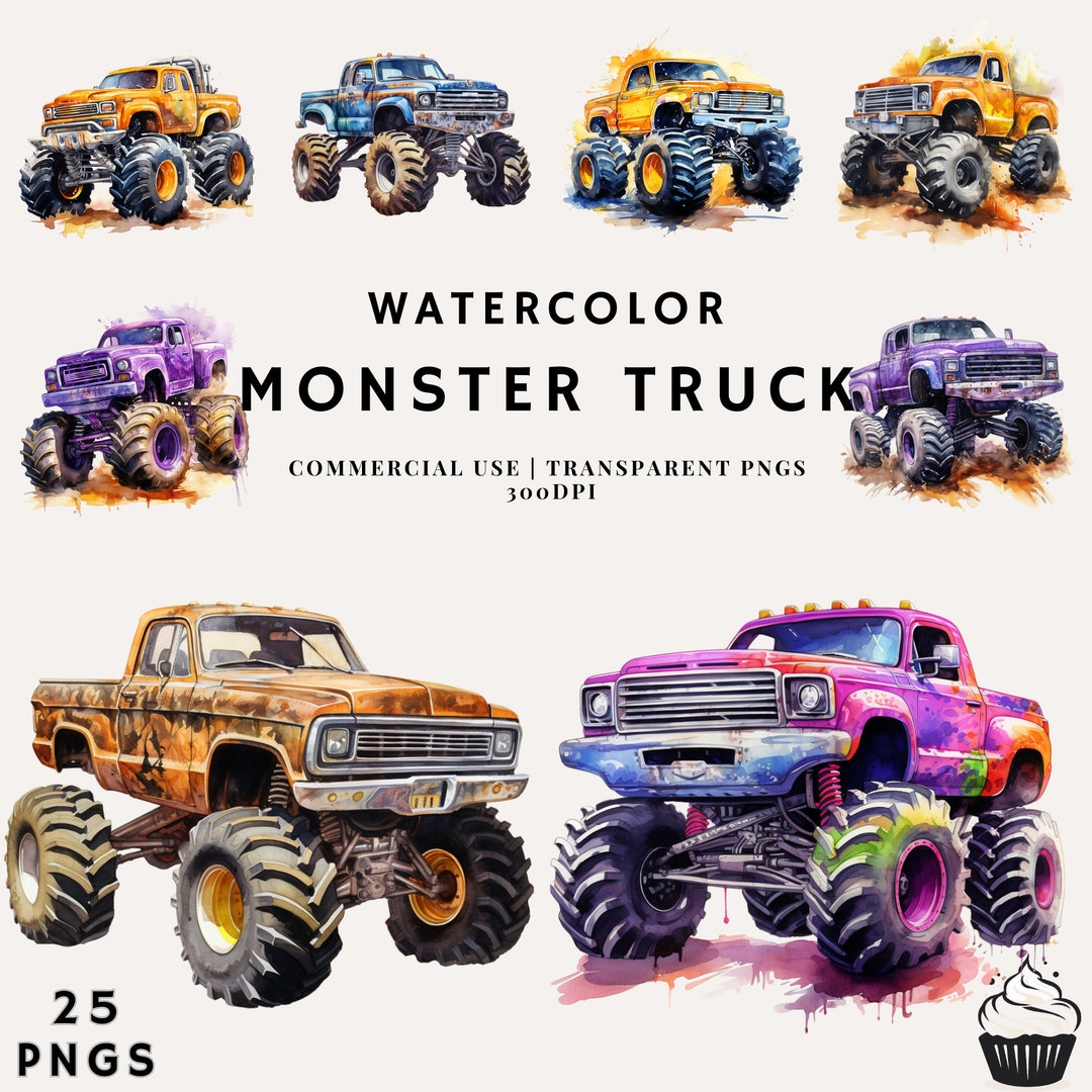 Watercolor Monster Truck Clipart Bundle | PNG | Commercial Use ...