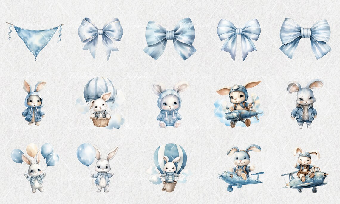 Watercolor Bunny Bundle Clipart PNG Commercial Use - Etsy