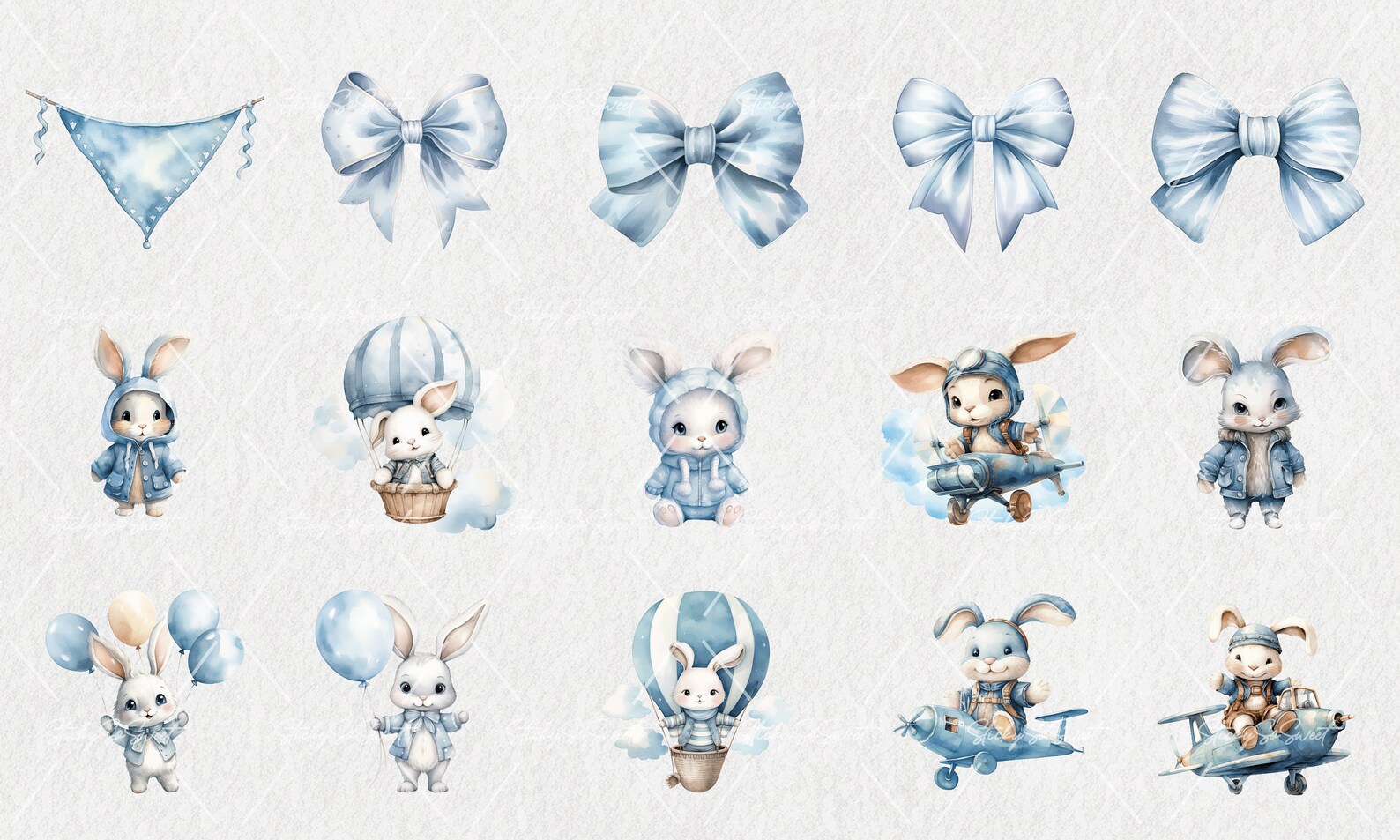 Watercolor Bunny Bundle Clipart PNG Commercial Use - Etsy