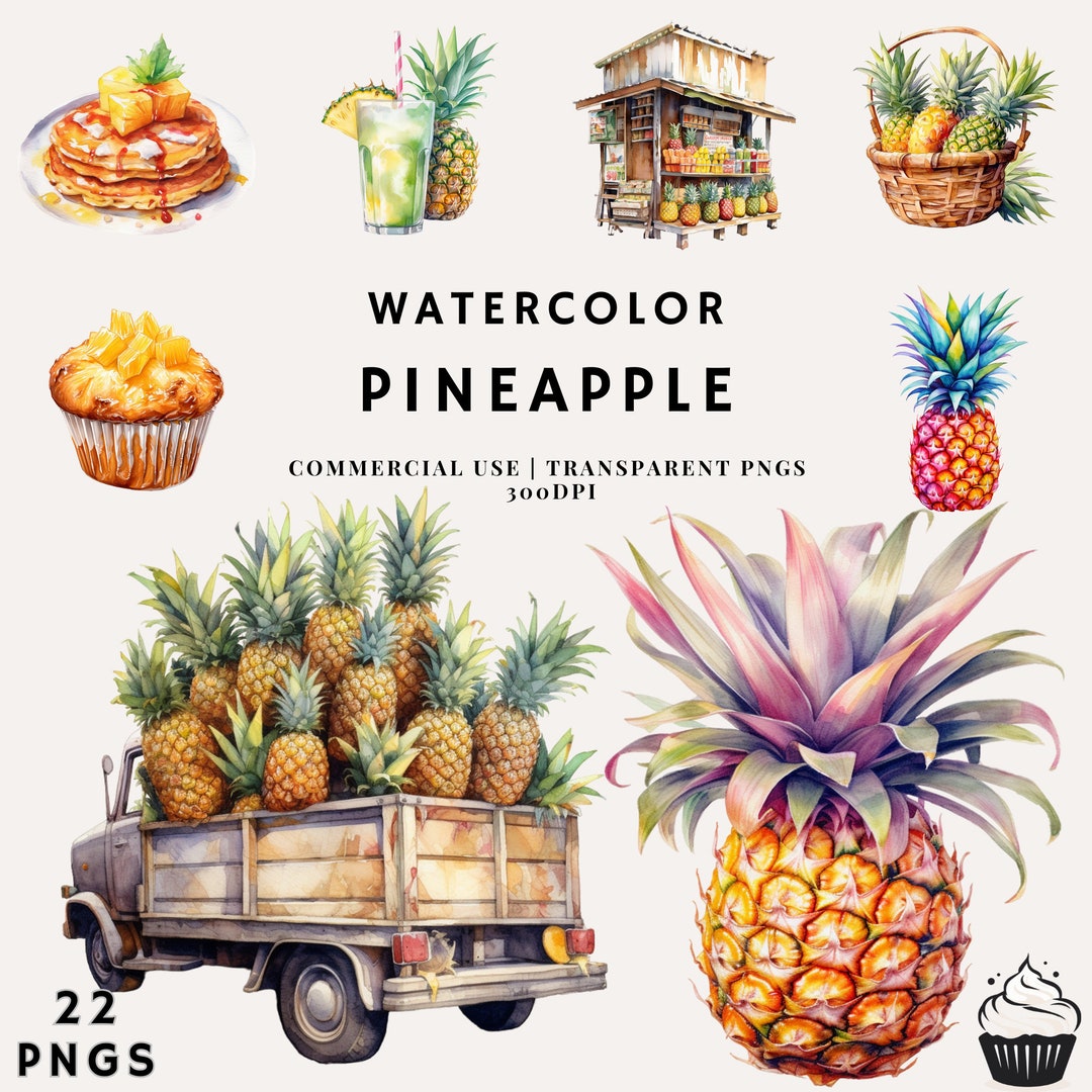 Watercolor Pineapple Bundle Clipart | PNG | Commercial Use | Instant ...
