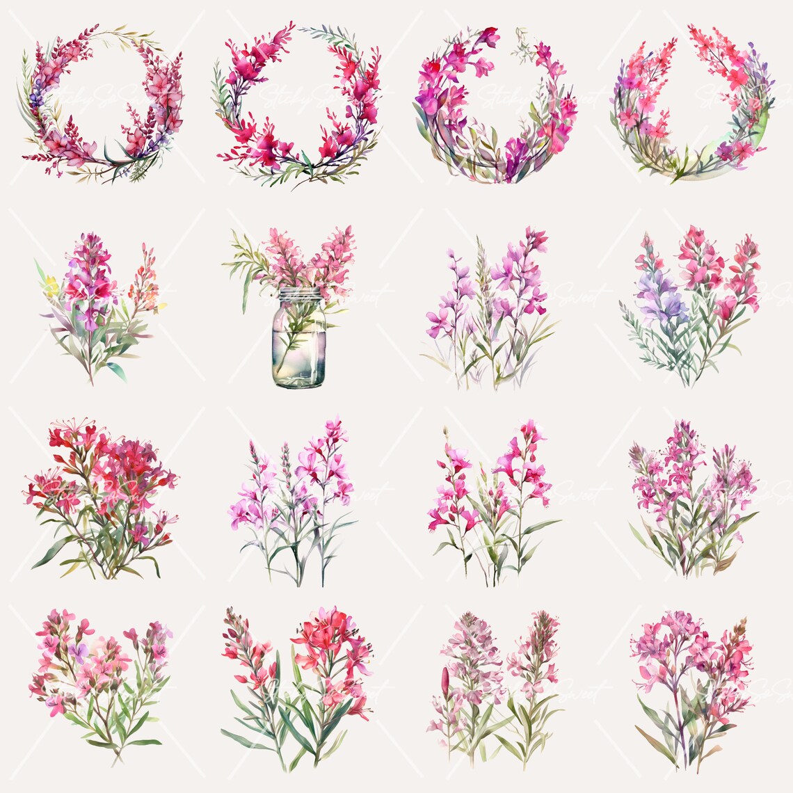 Watercolor Fireweed Bundle Clipart | PNG | Commercial Use | Instant ...