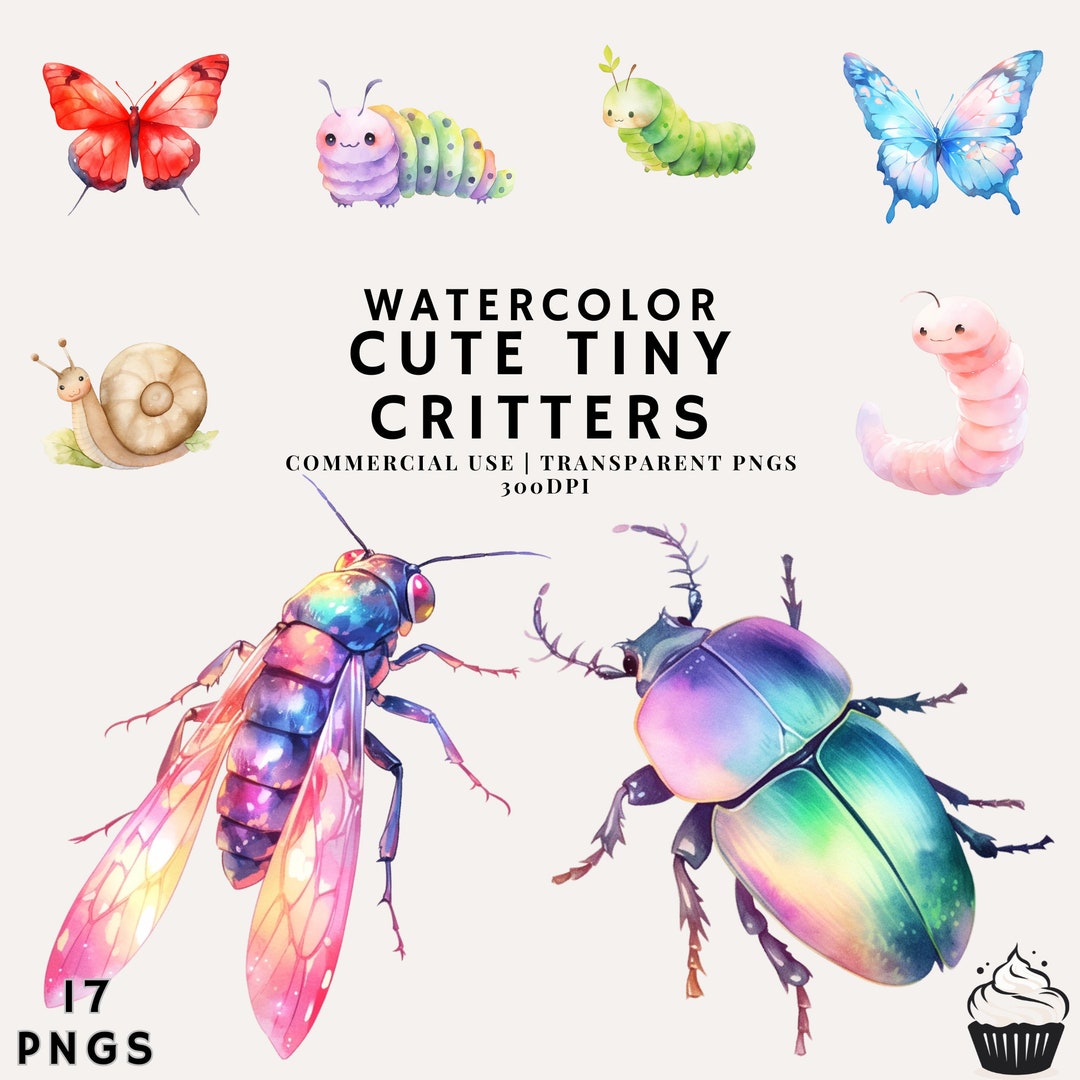 Watercolor Cute Tiny Critters Bundle | PNG | Commercial Use | Instant ...