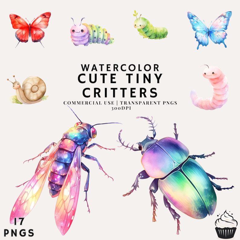 Watercolor Cute Tiny Critters Bundle | PNG | Commercial Use | Instant ...