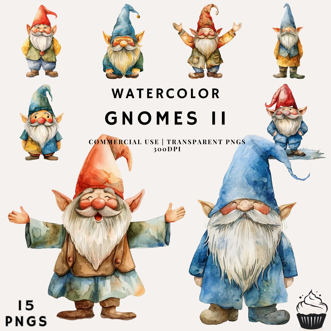 Watercolor Gnomes II Clipart Bundle | PNG | Commercial Use | Instant ...