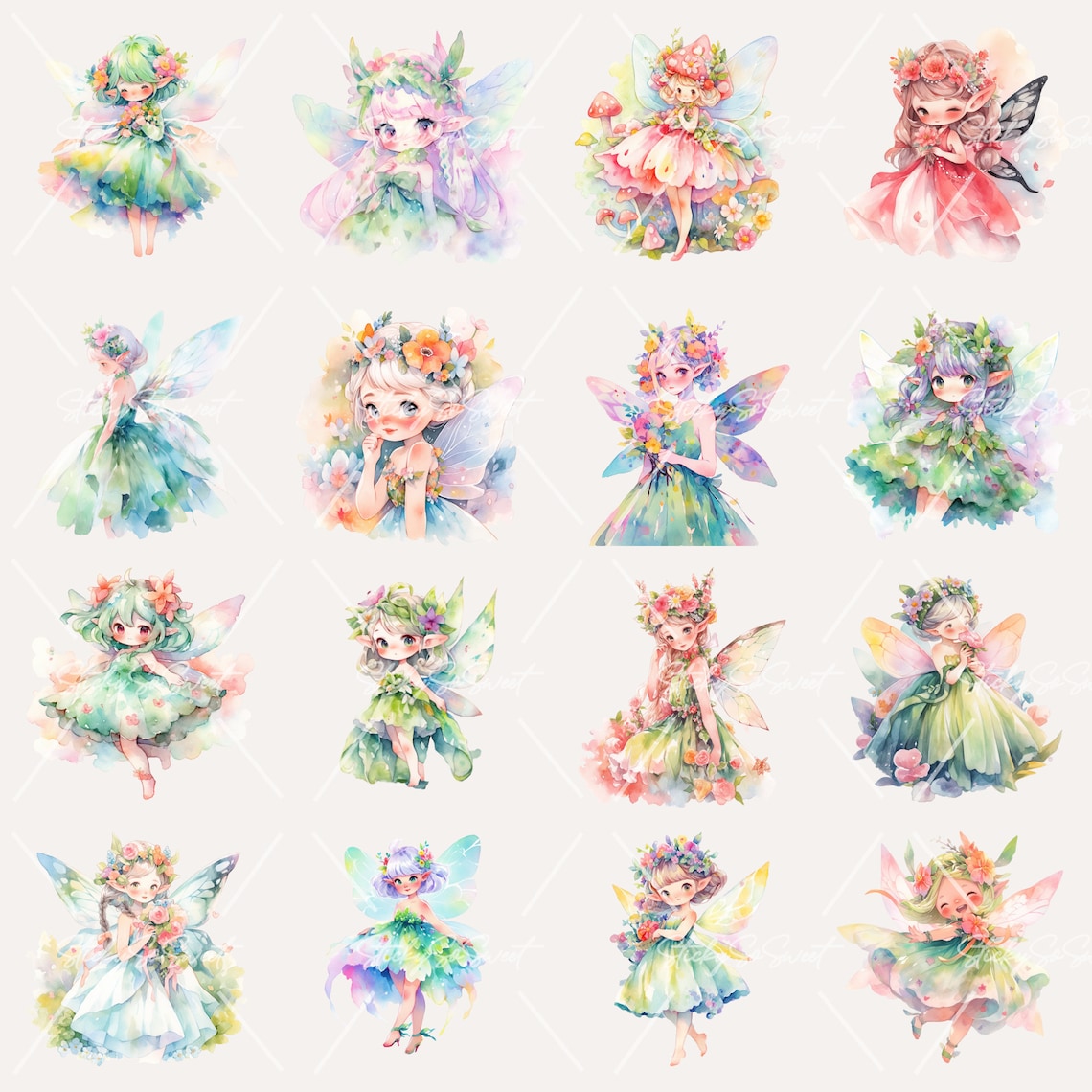 Watercolor Fairy Clipart Bundle | Cute PNG Illustrations (300DPI) - Etsy